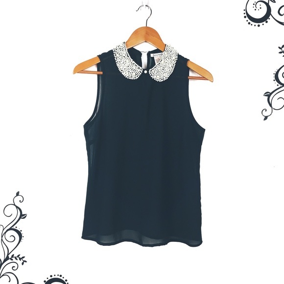 Dizzy Lissy | Tops | Pearl Beaded Peter Pan Collared Chiffon Blouse ...